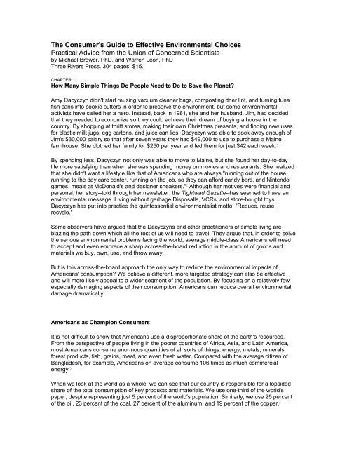 The Consumer's Guide to Effective Environmental Choices