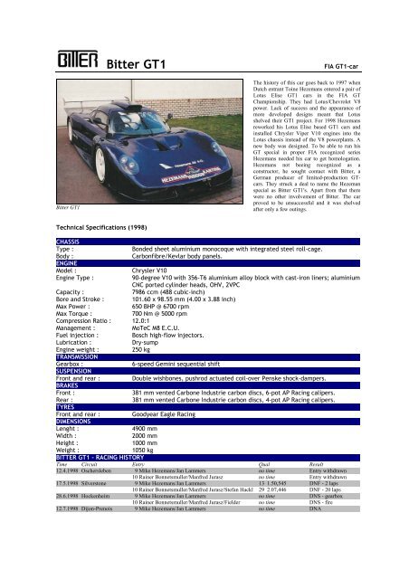 1998 Bitter GT1 - Motorsports Almanac