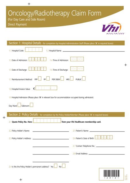 Oncology/Radiotherapy Claim Form - Vhi