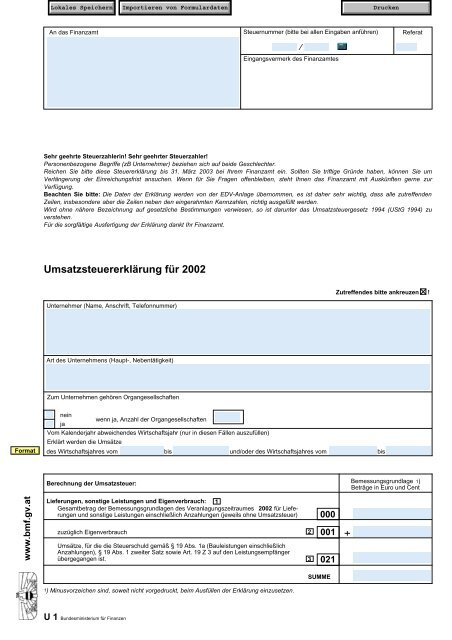 U1 Umsatzsteuererklärung