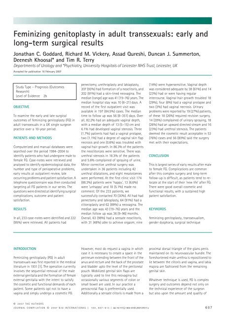 Feminizing genitoplasty in adult transsexuals: early and long ... - TS-Si