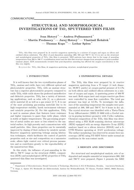 STRUCTURAL AND MORPHOLOGICAL INVESTIGATIONS OF TiO2 ...
