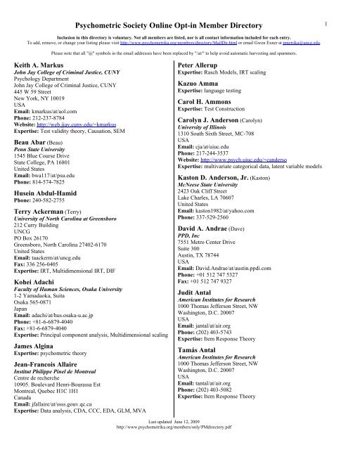 Psychometric Society Online Opt-in Member Directory - Psychometrika