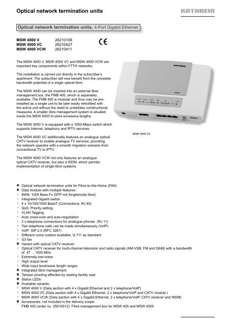 Optical network termination units - Kathrein