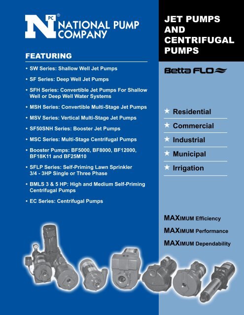 Jet pumps and centrifugal pumps featuring - National Pump Company