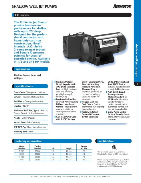 SHALLOW WELL JET PUMPS - Aermotor