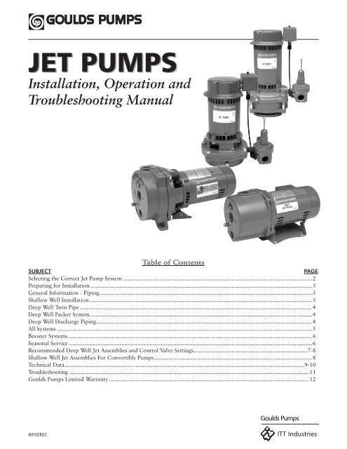JET PUMPS - JET PUMPS Installation, Operation and