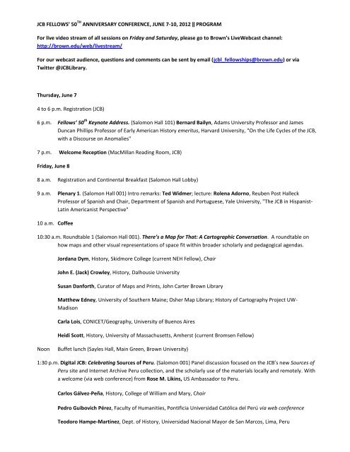 JCB FELLOWS' 50TH ANNIVERSARY ... - Brown University