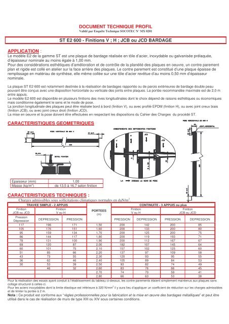 DOCUMENT TECHNIQUE PROFIL ST E2 600 - Finitions V ; H ; JCB ...