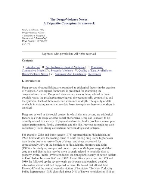 The Drugs/Violence Nexus: A Tripartite Conceptual Framework