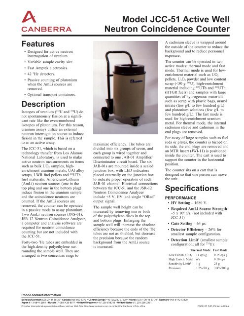 Model JCC-51 Active Well Neutron Coincidence Counter
