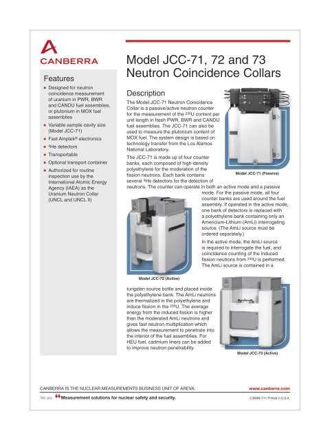 Model JCC-71, 72 and 73 Neutron Coincidence Collars Data Sheet