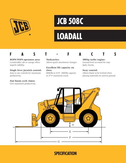 specification jcb 508c loadall - G T Rentals