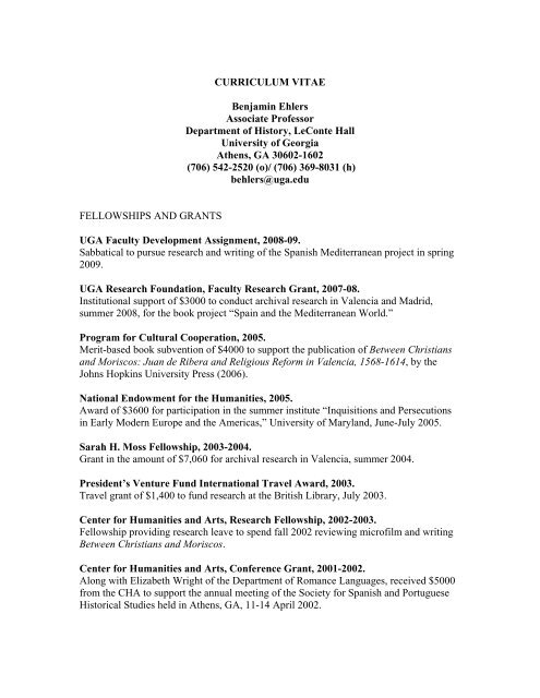 CURRICULUM VITAE Benjamin Ehlers Associate Professor ...