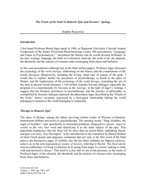 The Feasts of the Gods in Homeric Epic and Socrates ... - CIRP