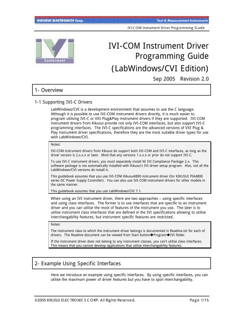 IVI-COM Instrument Driver Programming Guide - KIKUSUI Home Page