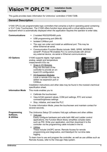 Vision™ OPLC™ Installation Guide - Unitronics