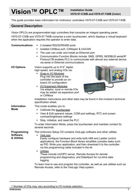 Vision™ OPLC™ Installation Guide V570-57-C30B and - Unitronics