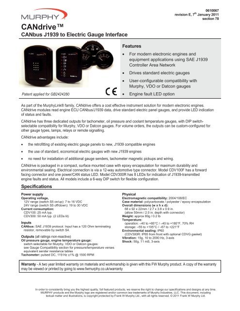 CANdrive sales bulletin - FW Murphy
