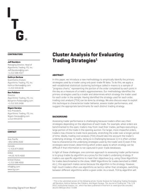 Cluster Analysis for Evaluating Trading Strategies - ITG