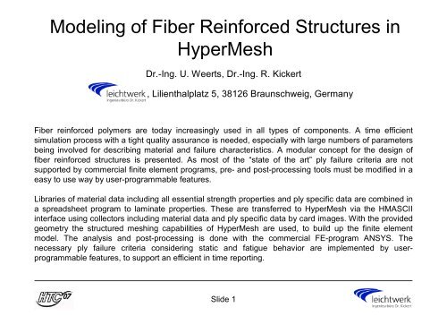 Modeling of Fiber Reinforced Structures in HyperMesh - HyperWorks