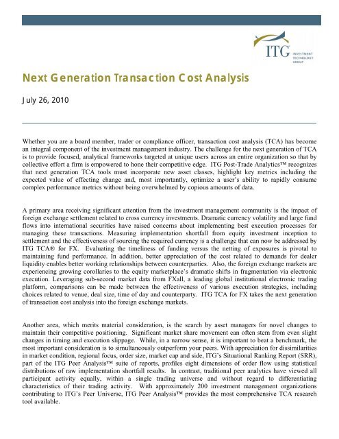 Next Generation Transaction Cost Analysis - ITG