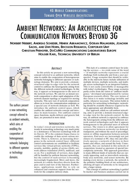 The Ambient Networks concept overview, Norbert Niebert, Ericsson
