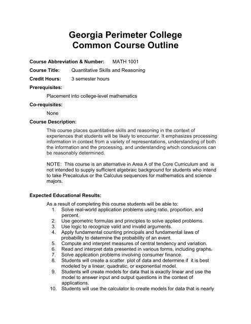 MATH 1001 - Quantitative Skills and Reasoning - Georgia Perimeter ...