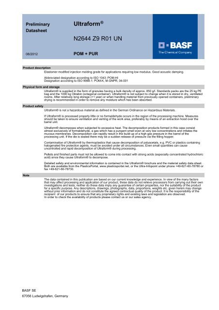 Ultraform® N2644 Z9 R01 UN - Product Datasheet - BASF Plastics