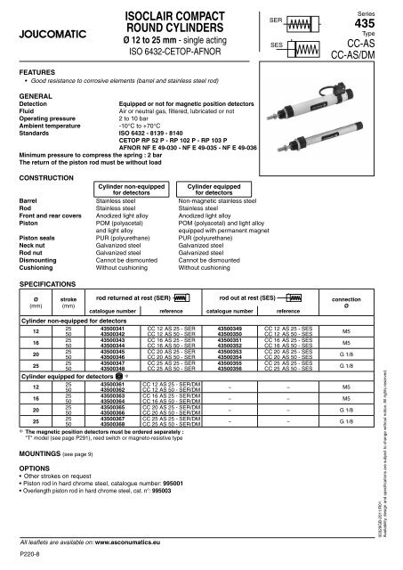 ISOCLAIR COMPACT ROUND CYLINDERS 435 - Asco/Joucomatic