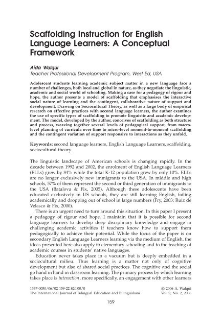 Scaffolding Instruction for English Language Learners: A ...