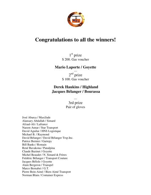 Congratulations to all the winners!