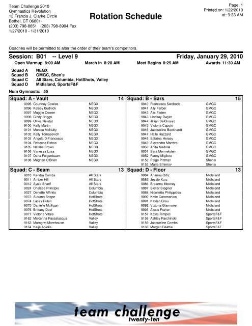 Rotation Schedule - Gymnastics Revolution