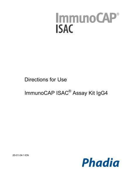 Directions for Use ImmunoCAP ISAC Assay Kit IgG4 - Phadia