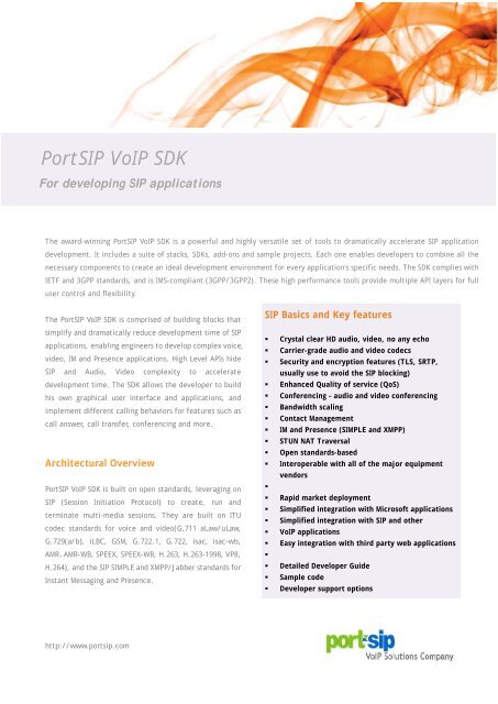 PortSIP VoIP SDK Datasheet - PDF