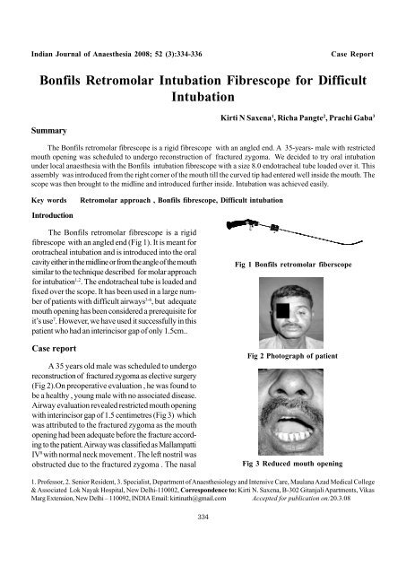 Bonfils Retromolar Intubation Fibrescope for Difficult ... - medIND