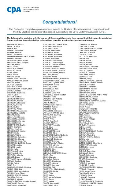 Congratulations! - Ordre des comptables agréés du Québec