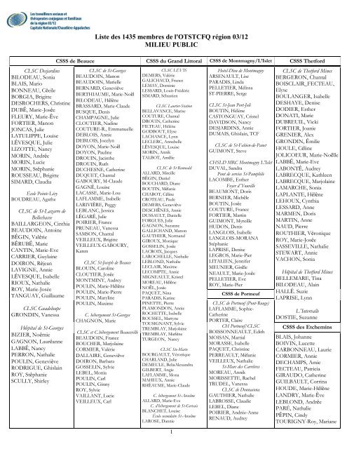 Liste des 1435 membres de l'OTSTCFQ région 03/12 MILIEU PUBLIC