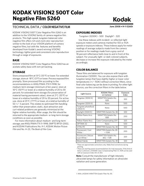 KODAK VISION2 500T Color Negative Film 5260 - KODAK: Motion ...