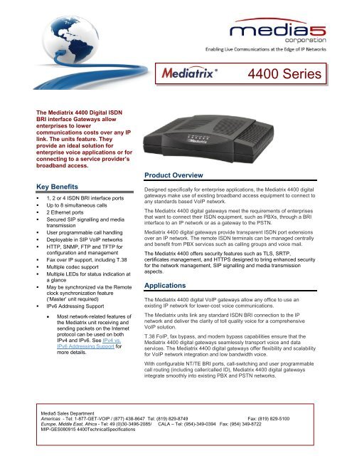 Mediatrix 4400 Series Technical Specifications - Media5 Corporation