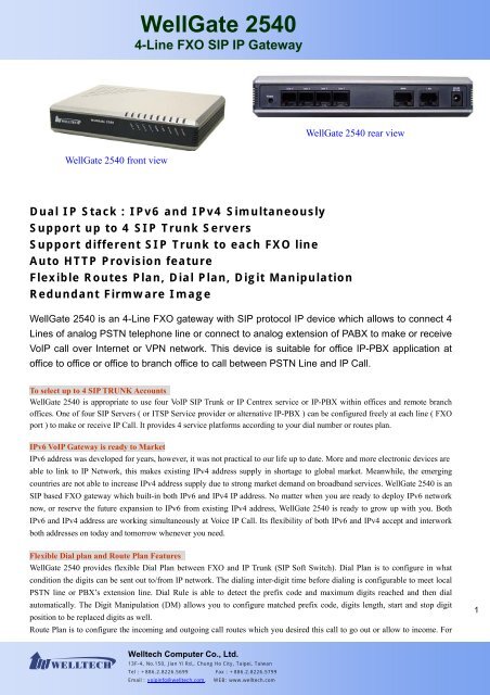 WellGate 2540 4-Line FXO SIP IP Gateway - Welltech Computer Co ...