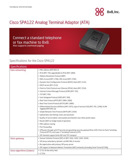 Cisco SPA122 Analog Terminal Adaptor (ATA) - 8x8, Inc.