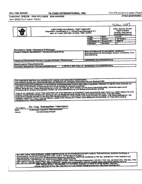MILL TEST REPORT TA CHEN INTERNATIONAL, INC. This MTR ...
