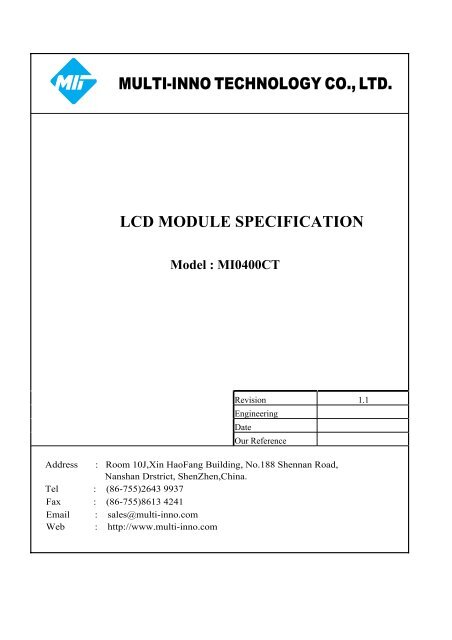 LCD MODULE SPECIFICATION MULTI-INNO ... - Display Future