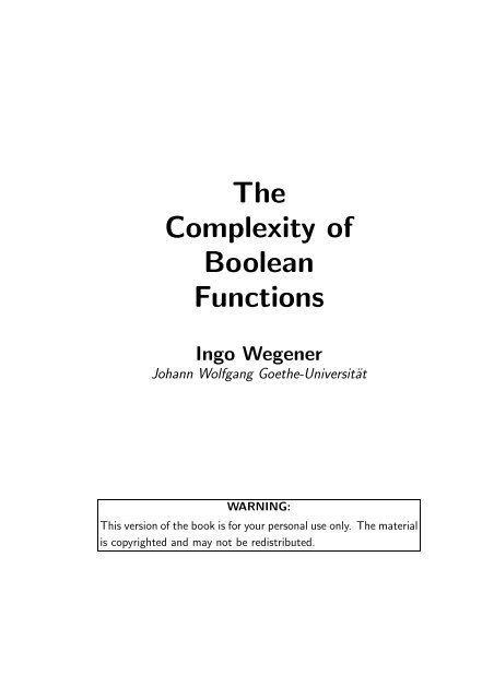 The Complexity Of Boolean Functions Eccc Electronic