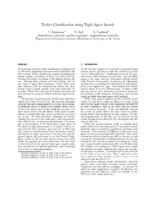 Packet Classification using Tuple Space Search