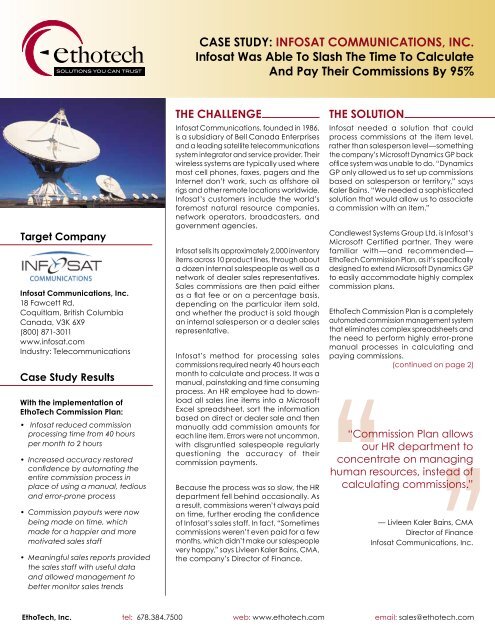 CASE STUDY: INFOSAT COMMUNICATIONS, INC ... - EthoTech