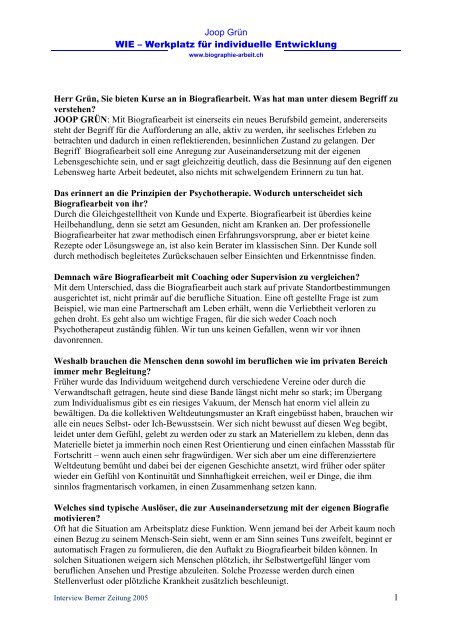 Joop Grün WIE – Werkplatz für individuelle Entwicklung 1 Herr Grün ...