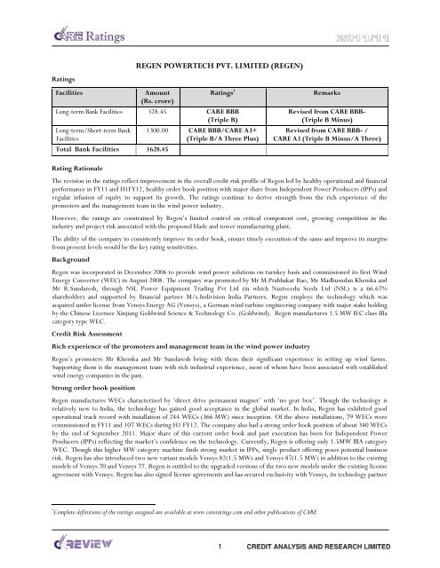 REGEN POWERTECH PVT. LIMITED (REGEN) - CARE Ratings