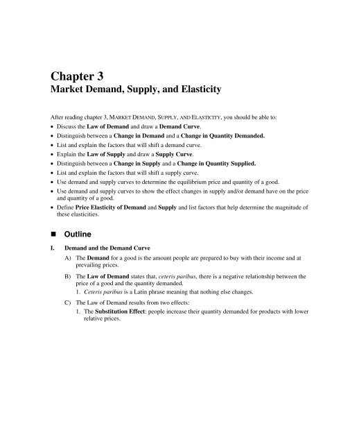 Chapter 3 Market Demand, Supply, and Elasticity
